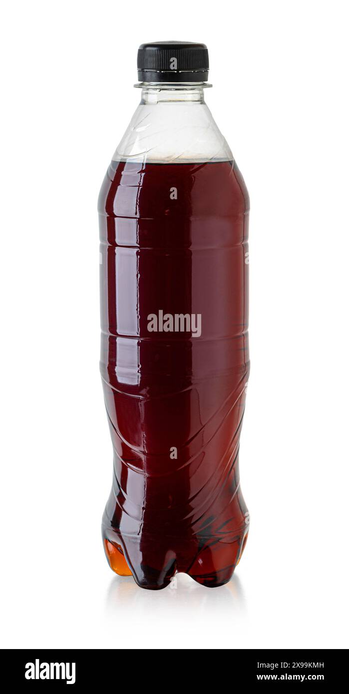 A plastic coke bottle on a white background. Front view. Carbonated ...