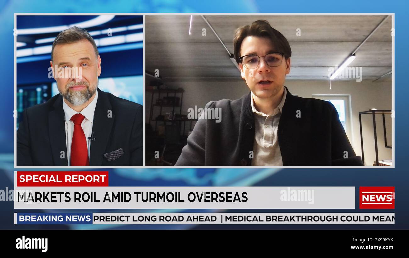 Live Report TV News Anchor Interviews Expert. Professional Presenter ...