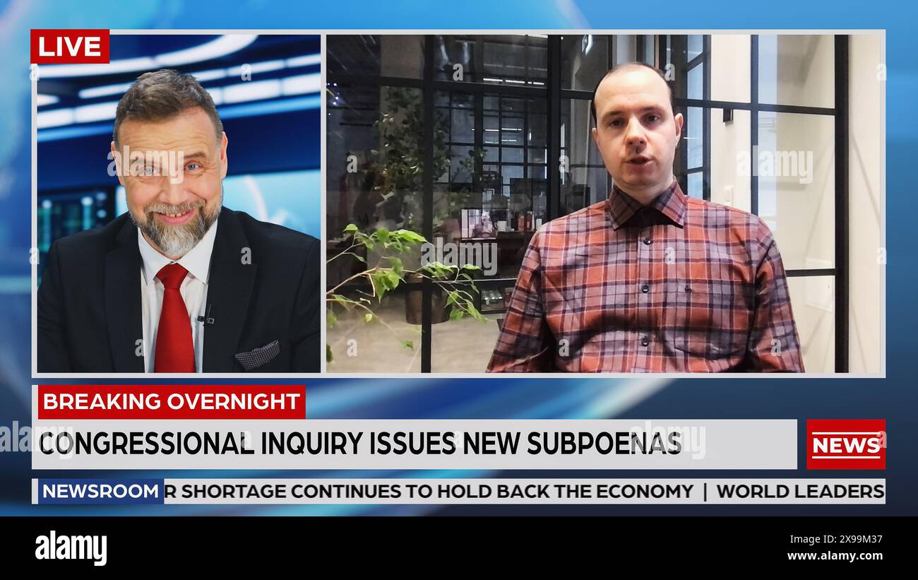 Live Report TV News Anchor Interviews Expert. Professional Presenter ...