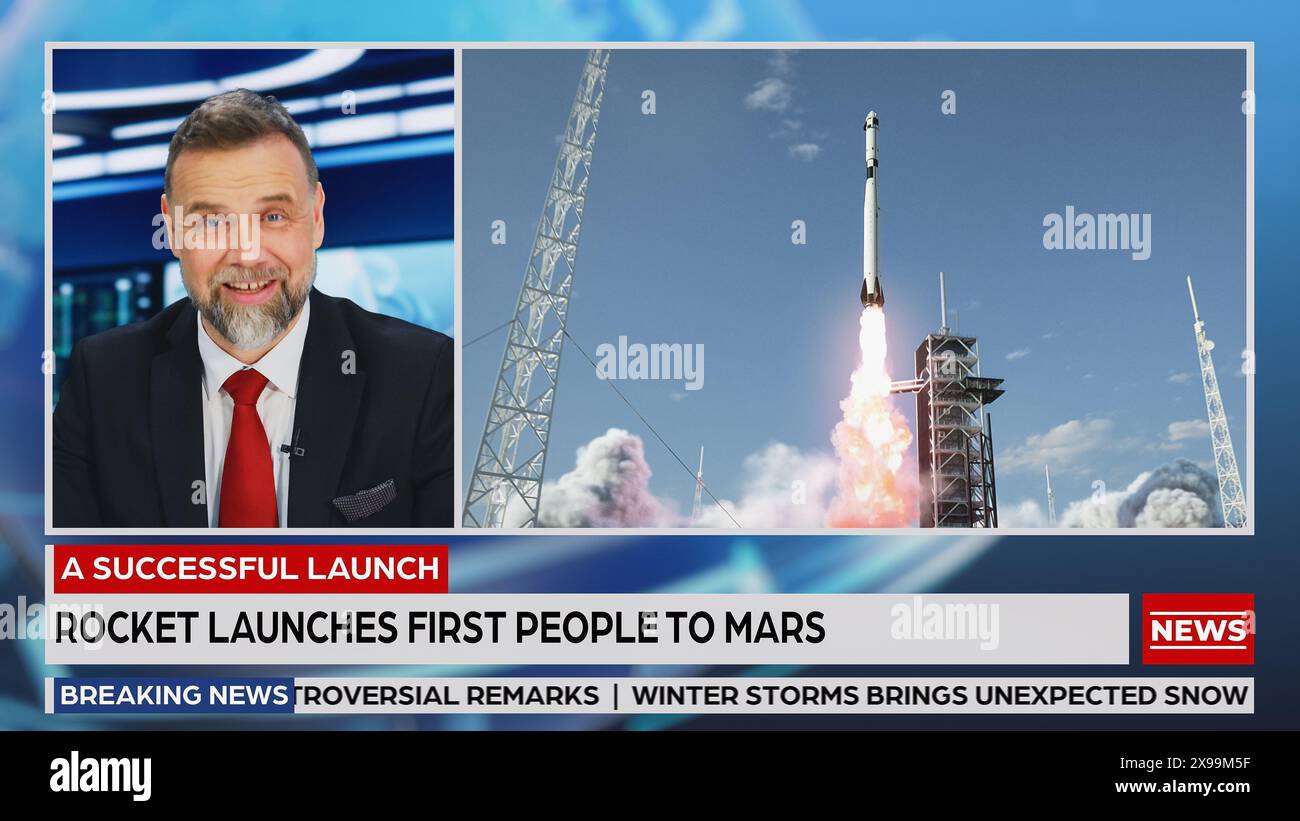 Split Screen TV News Live Report: Anchor Talks. Reportage Montage ...