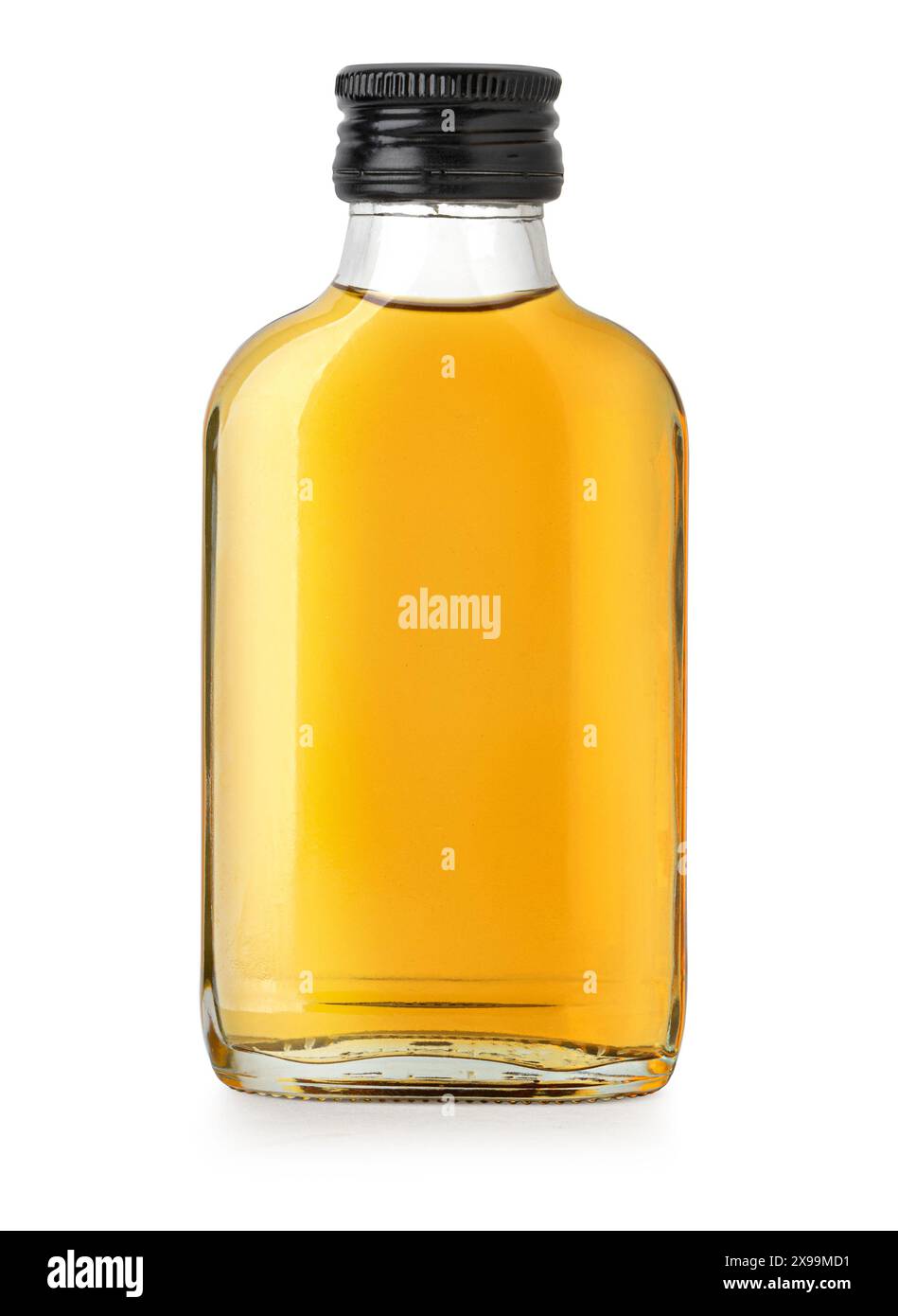 Full small flat whiskey bottle on white background with clipping path ...