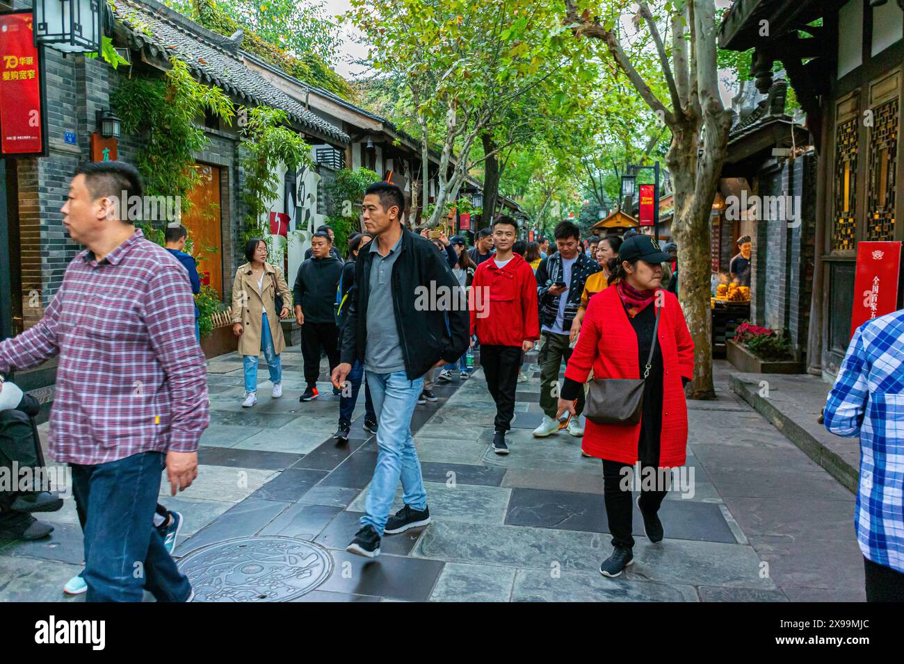 Chengdu, China, Sichuan, Large Crowd People, Walking, Chinese Tourists ...