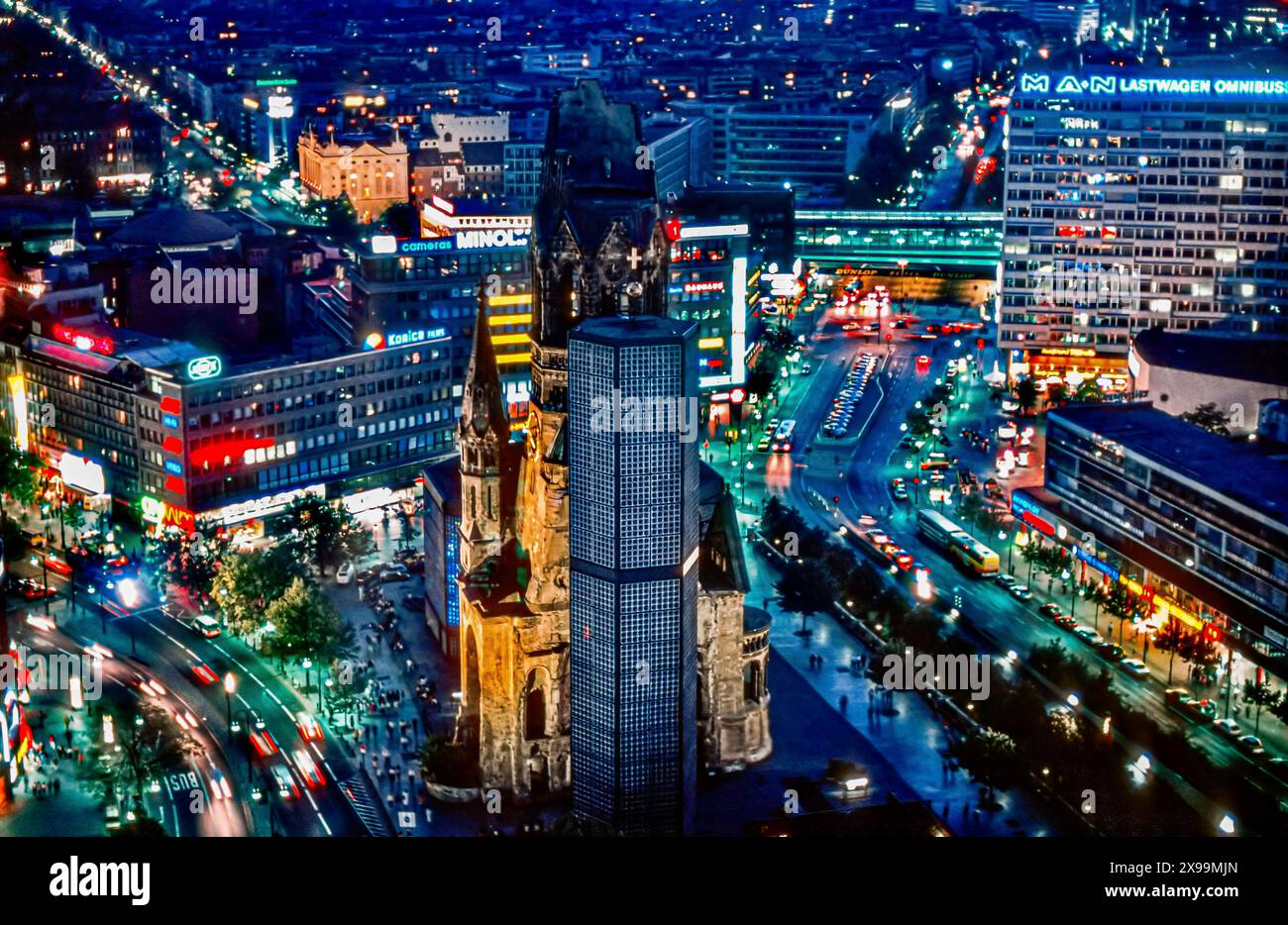 Berlin, Germany, High Angle, CItyscape at Night, Looking East from West ...