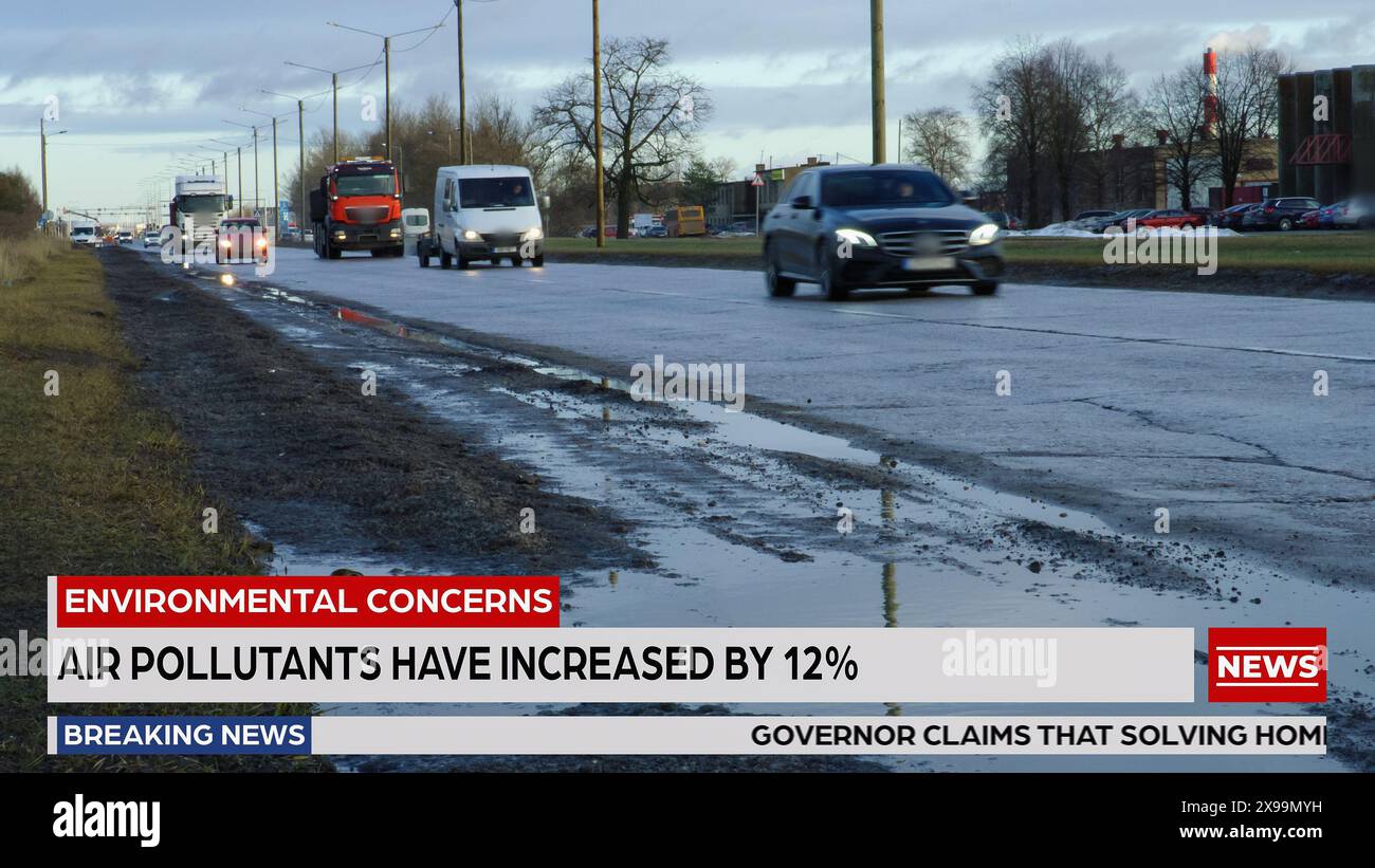 TV News Live Report: Segment About Road and Car Environment Pollution ...