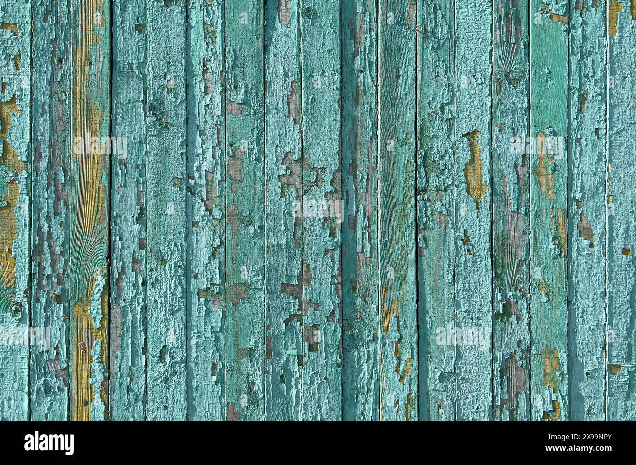Vintage beach background is an old wooden board painted in azure color ...