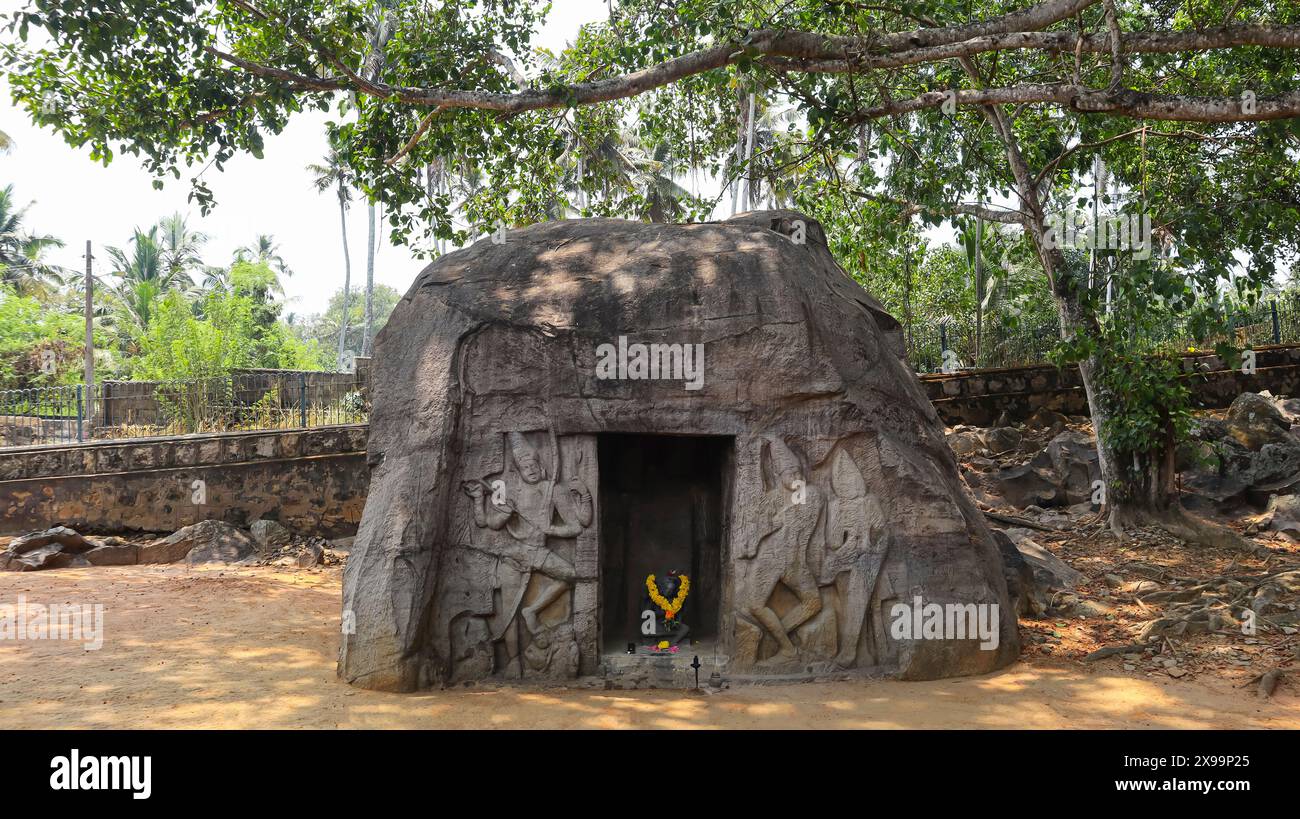 Front View of Rock Cut Lord Shiva Temple and sculpture of Tripurantaka ...