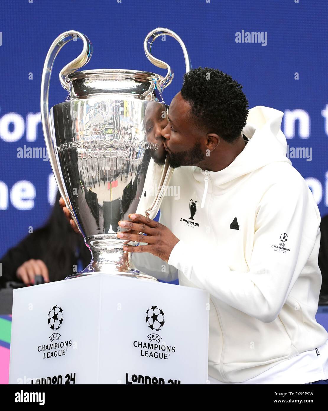 UEFA ambassador Mikel John Obi with the UEFA Champions League trophy ...