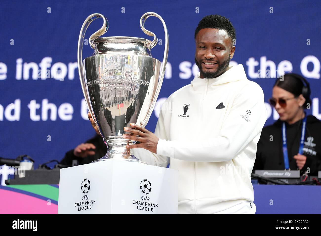 UEFA ambassador Mikel John Obi with the UEFA Champions League trophy ...