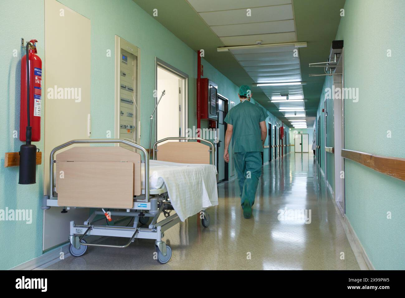 Patient beds, operating room corridor, Surgery, Hospital Donostia, San ...