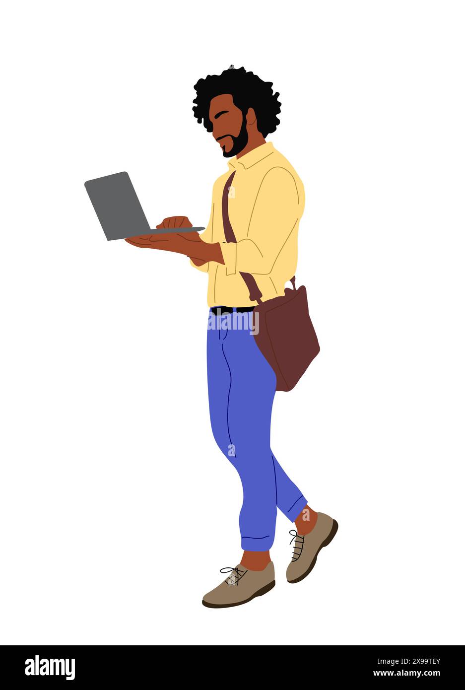 Black business man working at laptop isolated Stock Vector Image & Art ...