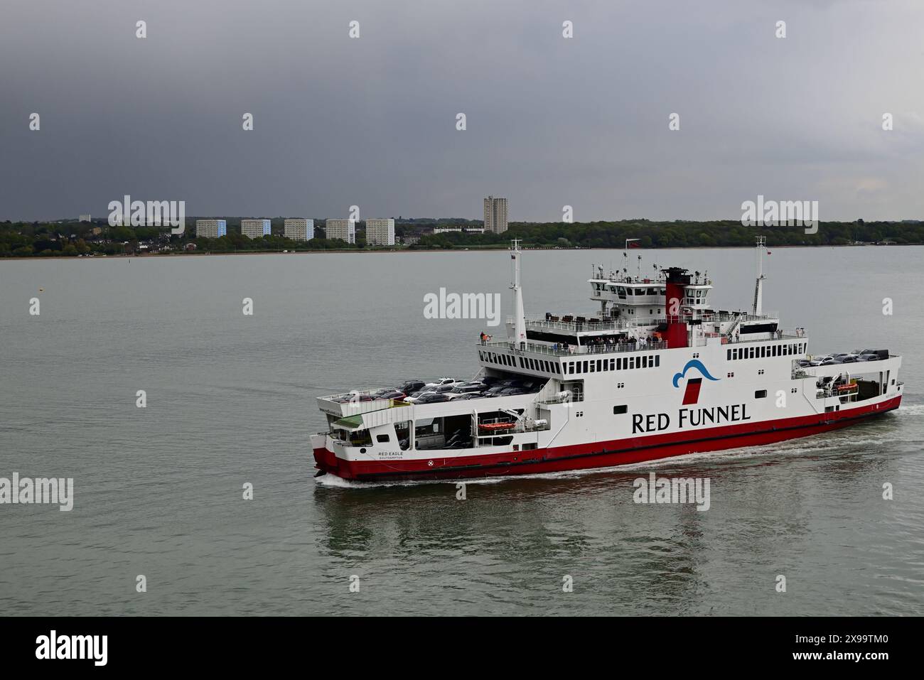 Red Funnel ferry Red Eagle arriving at the port of Southampton under a ...