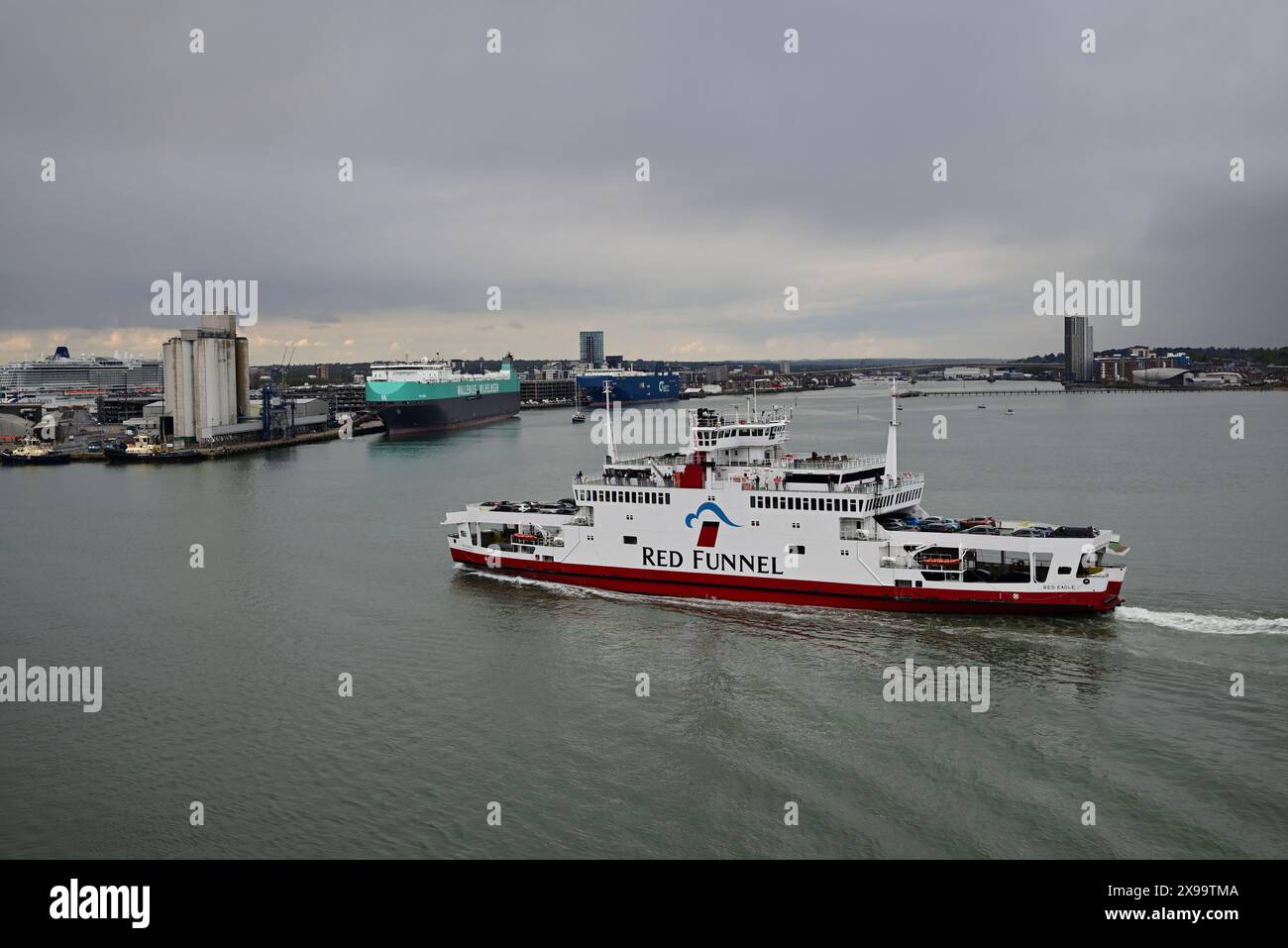 Red Funnel ferry Red Eagle arriving at the port of Southampton under a ...