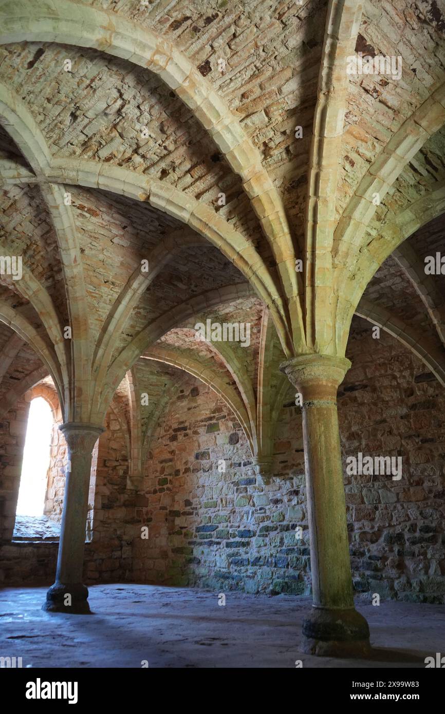 Internal view of The Dorter, or dormitory of the old abbey monastery ...