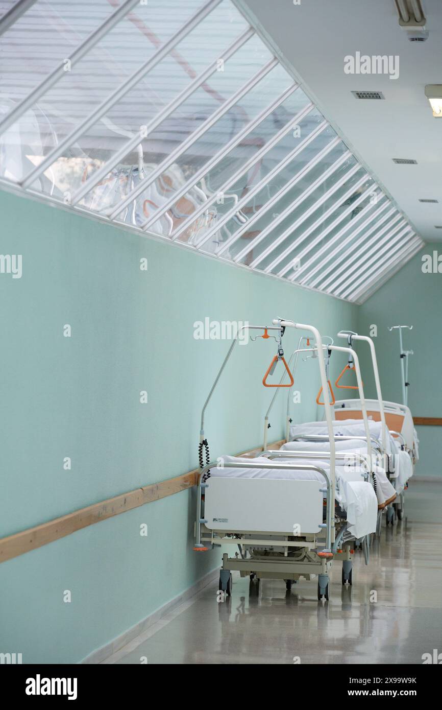 Patient beds, operating room corridor, Surgery, Hospital Donostia, San ...