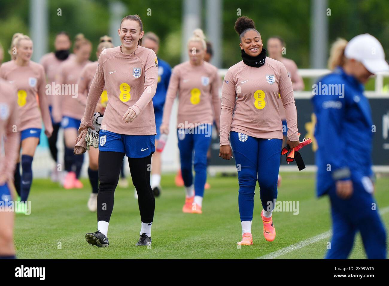 England goalkeeper Khiara Keating (right) and Lucy Thomas during a ...