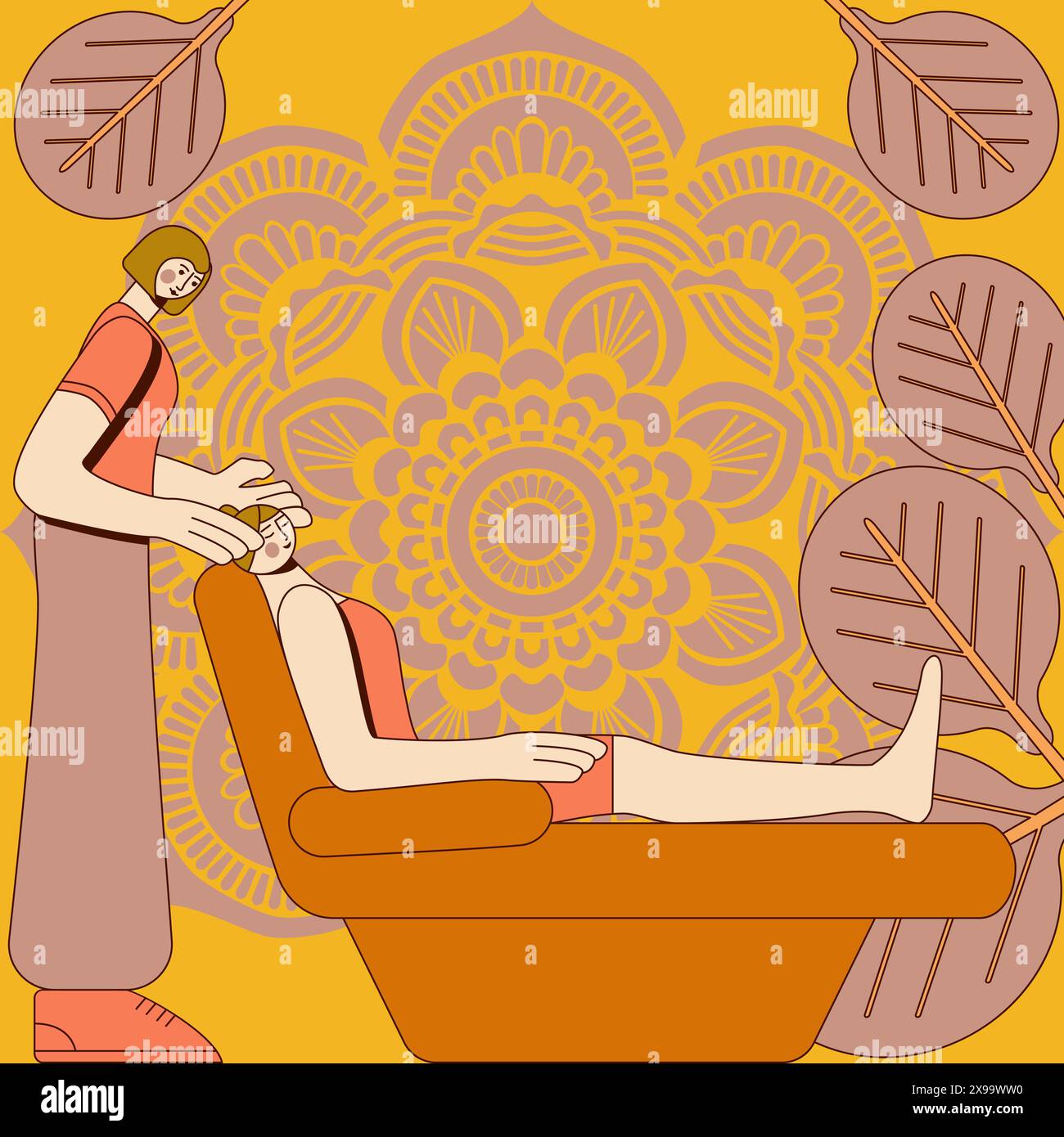 Facial massages. Treatments by professional therapist in spa. SPA design concept. Isolated flat ...