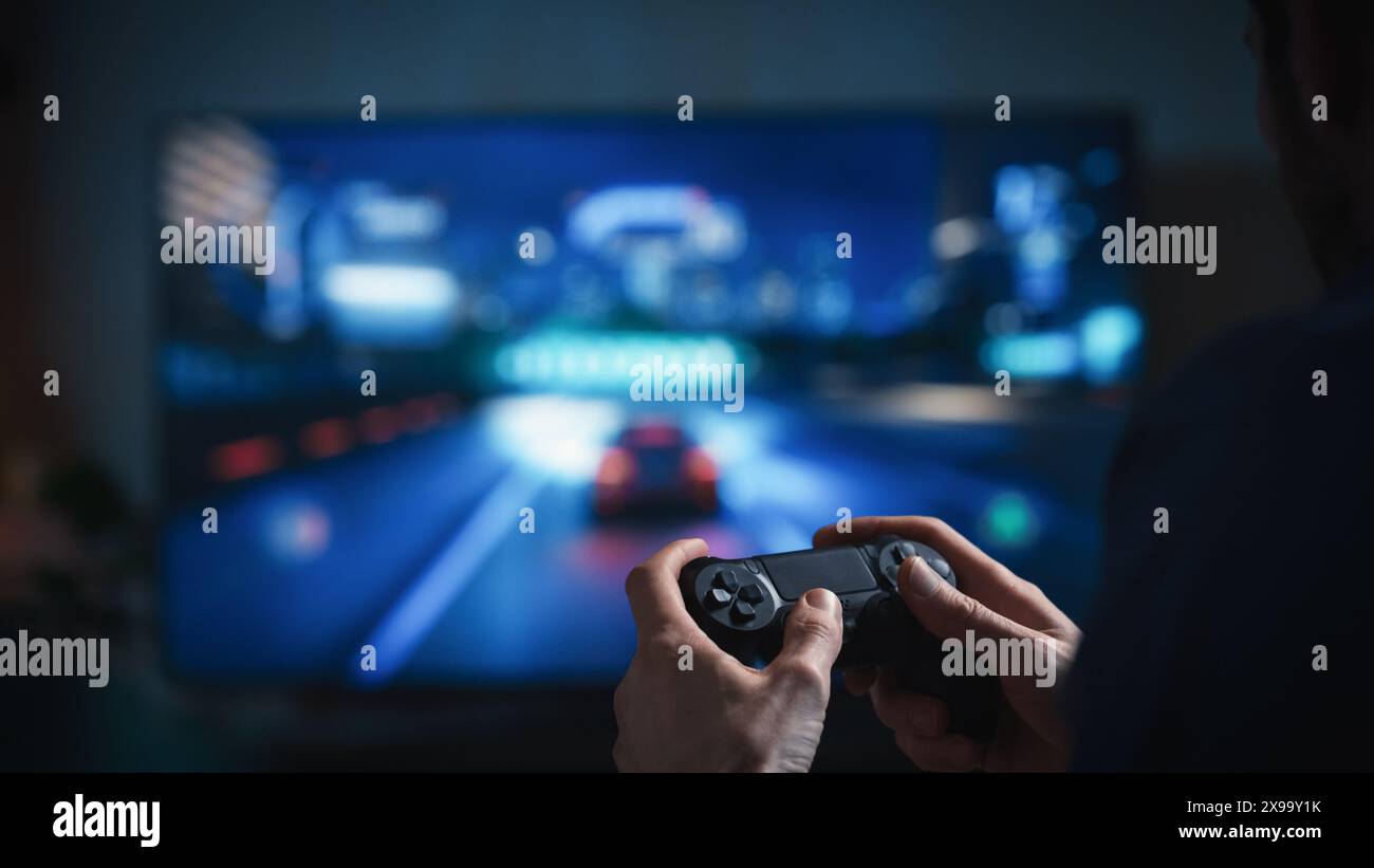 Close Up on Man's Hands at Home, Sitting on a Couch in Stylish Loft ...