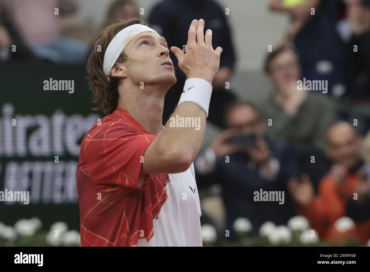 Andrey Rublev of Russia celebrates his second round victory during day ...