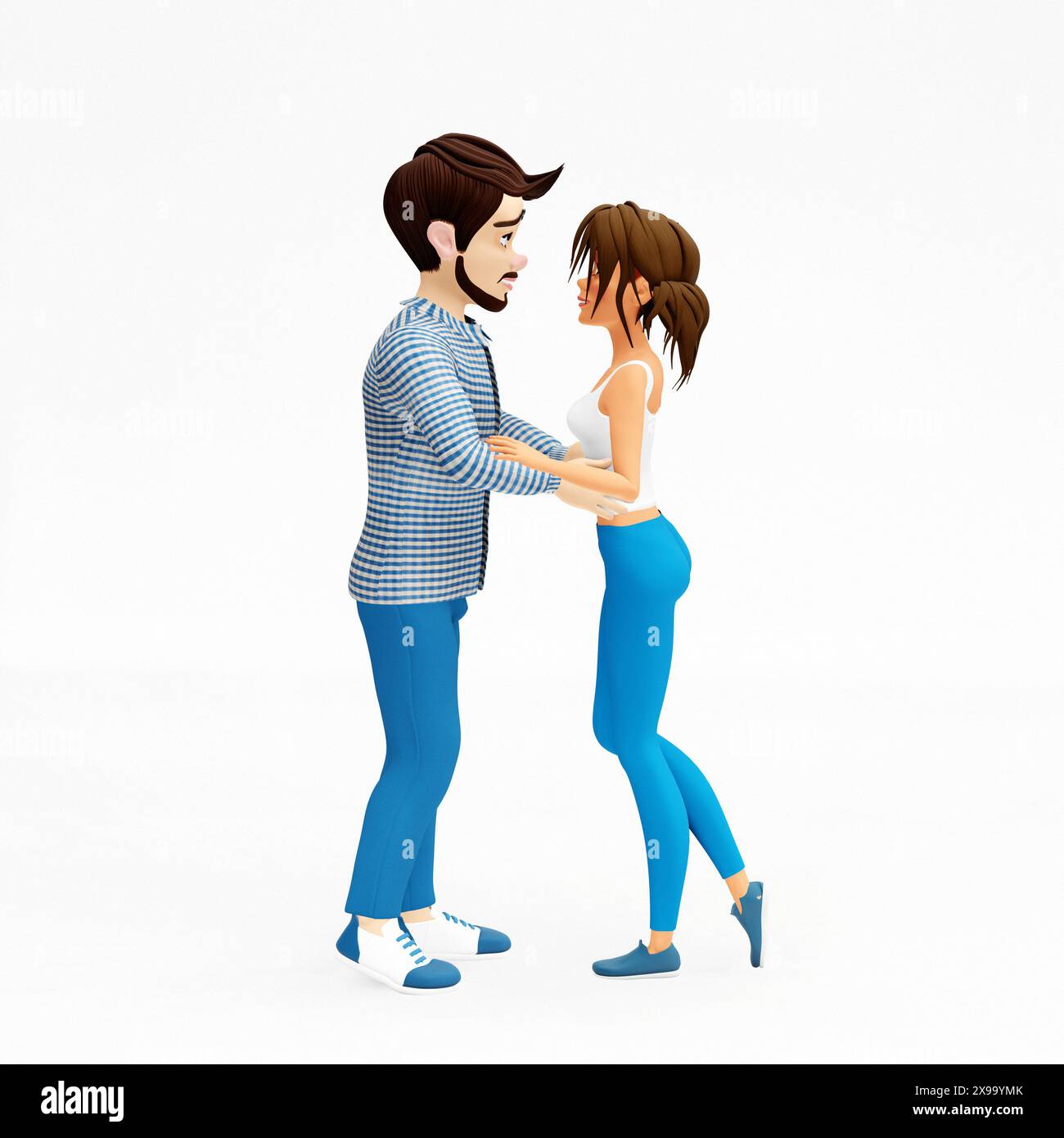 Cartoon young couple in love hugging. Offline dating and folling love ...