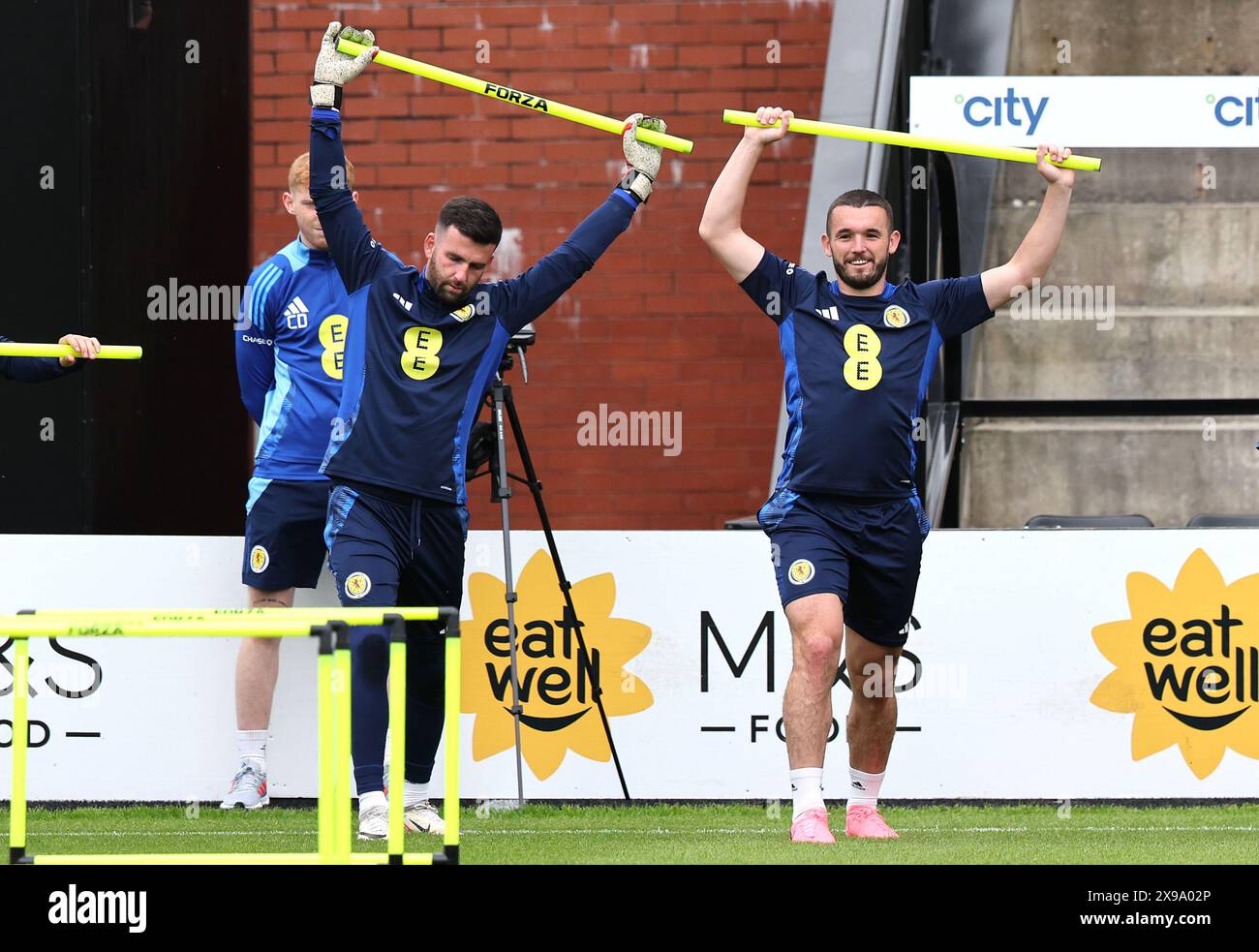 Scotland goalkeeper Liam Kelly (left) and John McGinn during a training ...