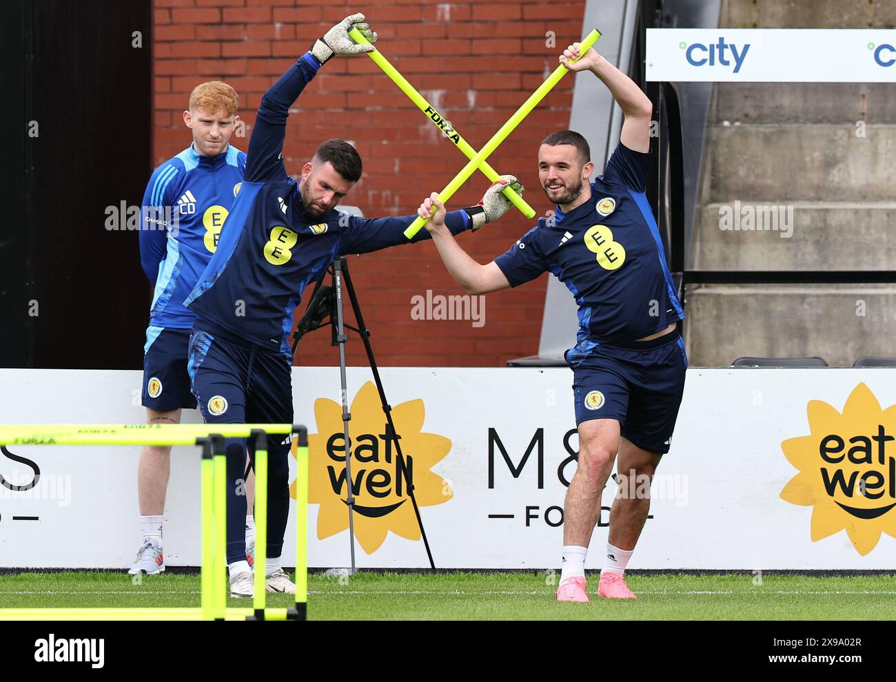 Scotland goalkeeper Liam Kelly (left) and John McGinn during a training ...