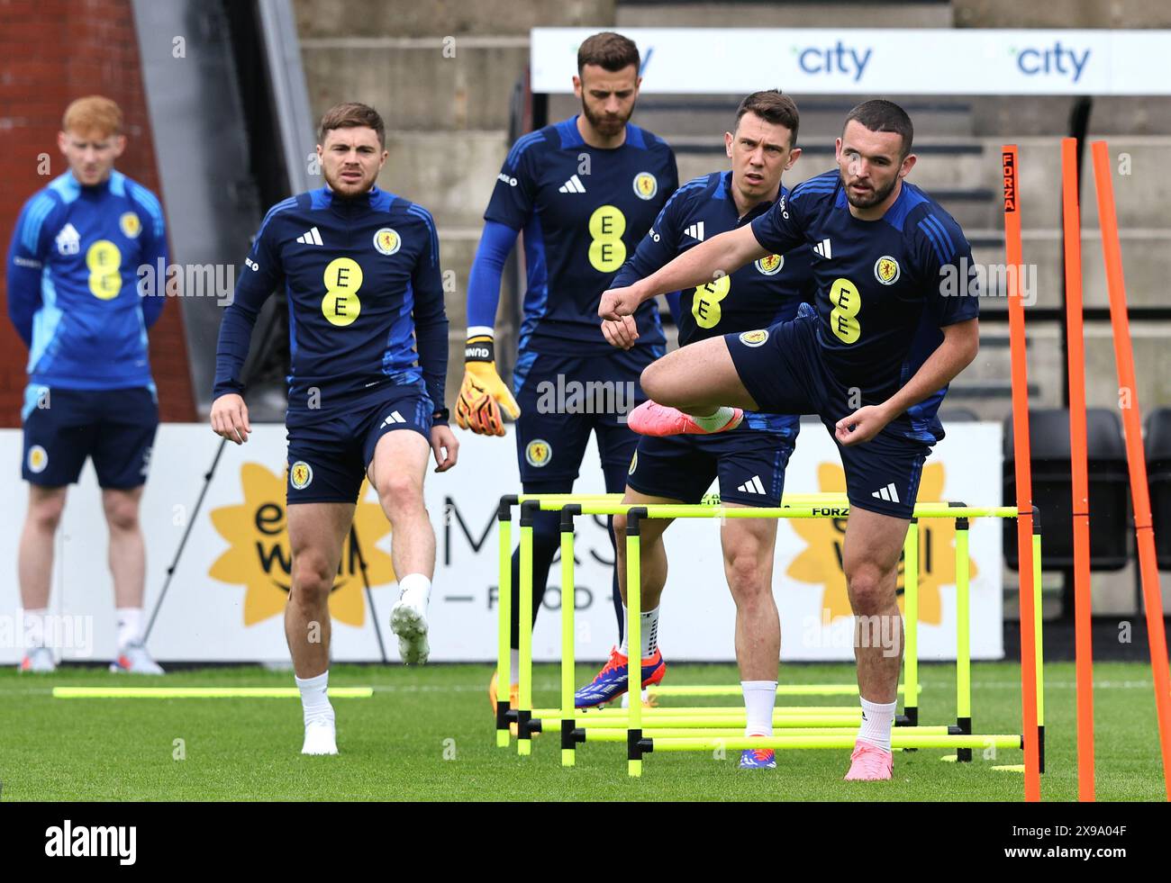 Scotland's John McGinn (right) and team-mates during a training session ...