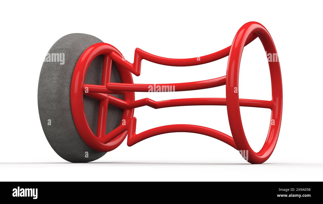Circular Red Metal Stool. Grey fabric Seat. 3d render. White background ...