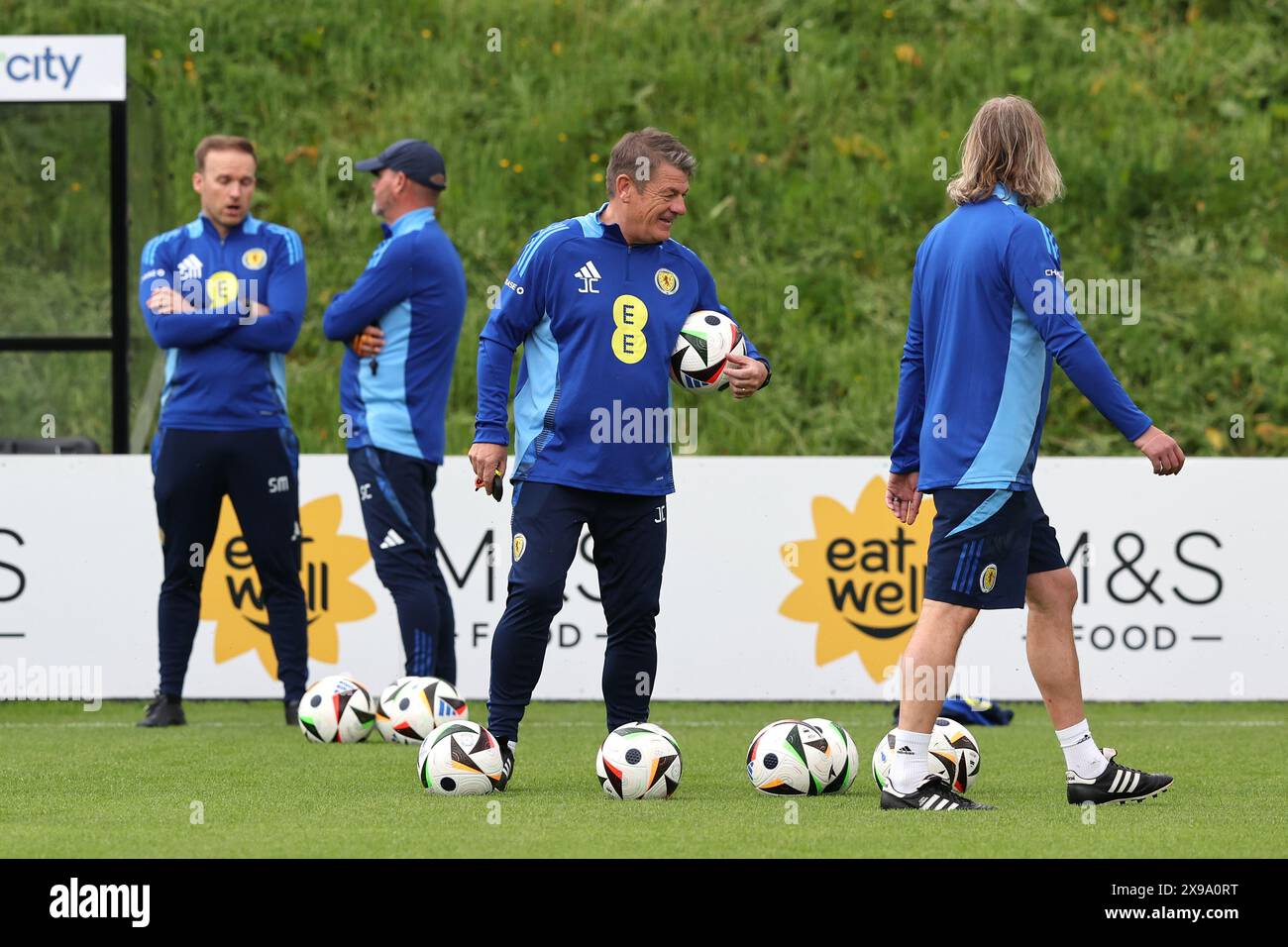 Scotland coach John Carver (centre) during a training session at Lesser ...