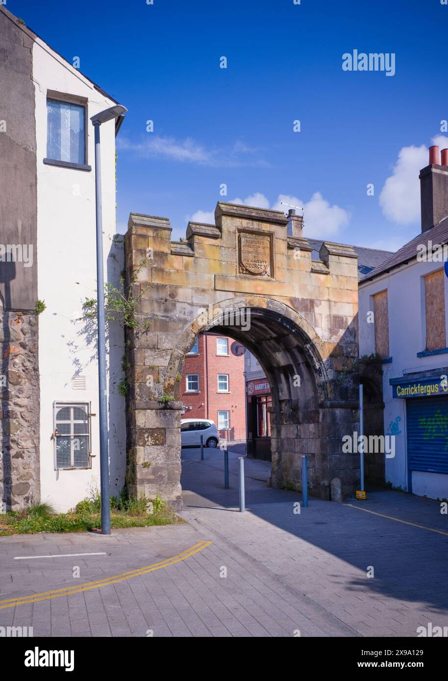 The stone North Gate from the original walls at Carrickfergus, Northern ...