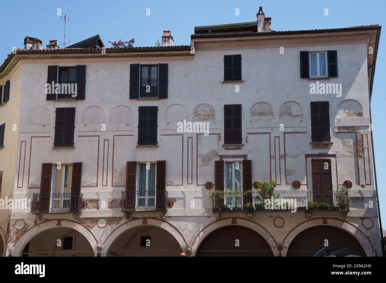 Exterior of historic palace of Novara, Piedmont, italy, along via ...