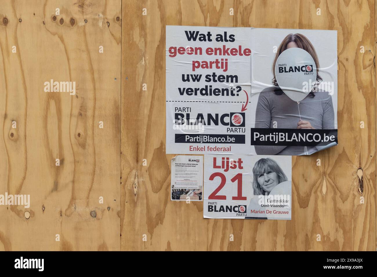AALST, BELGIUM, 30 MAY 2024: Political poster for Party BLANCO, a ...