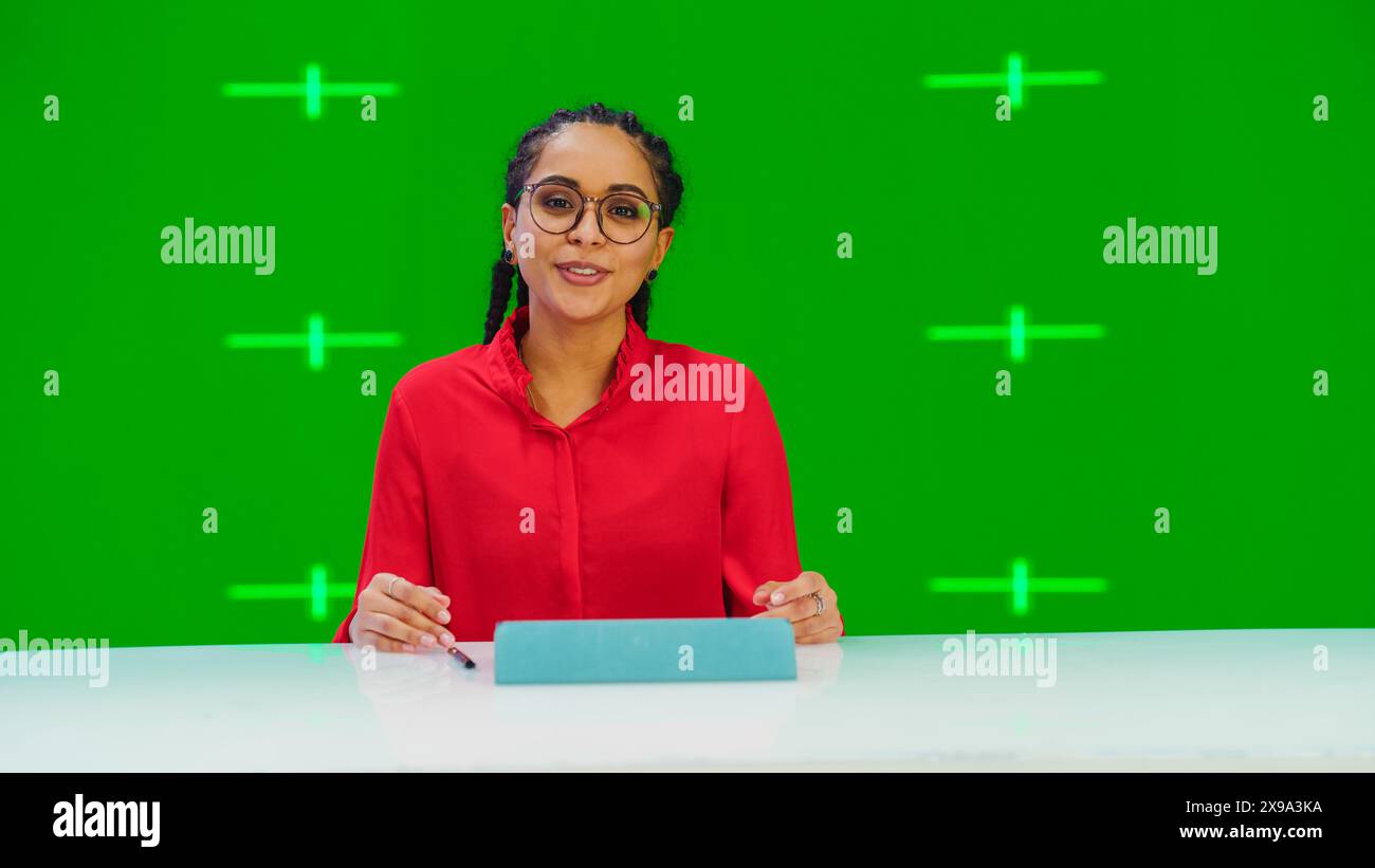 Newsroom TV Studio Live News Program with Green Screen Background ...