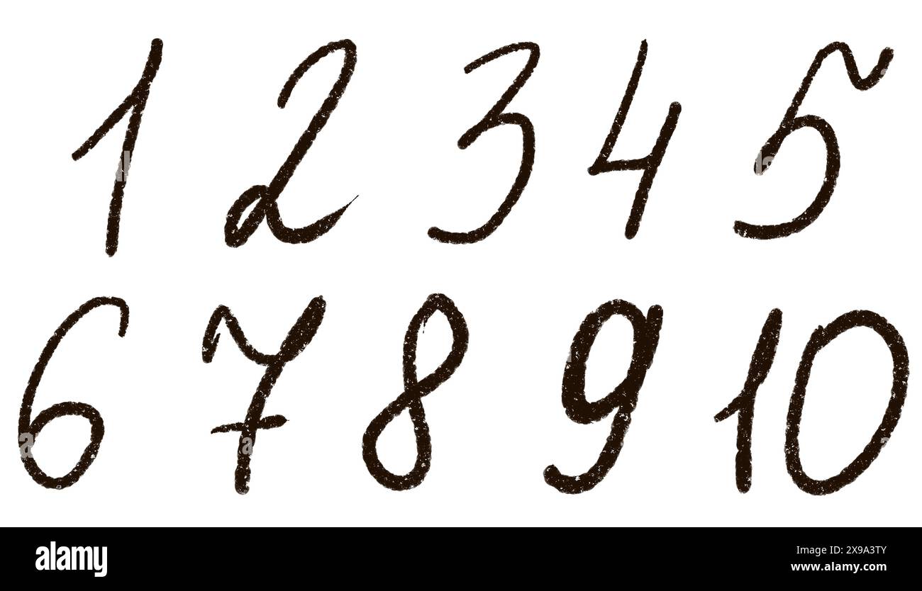 Hand drawing numbers, on white background, chalky, pencil, illustration ...
