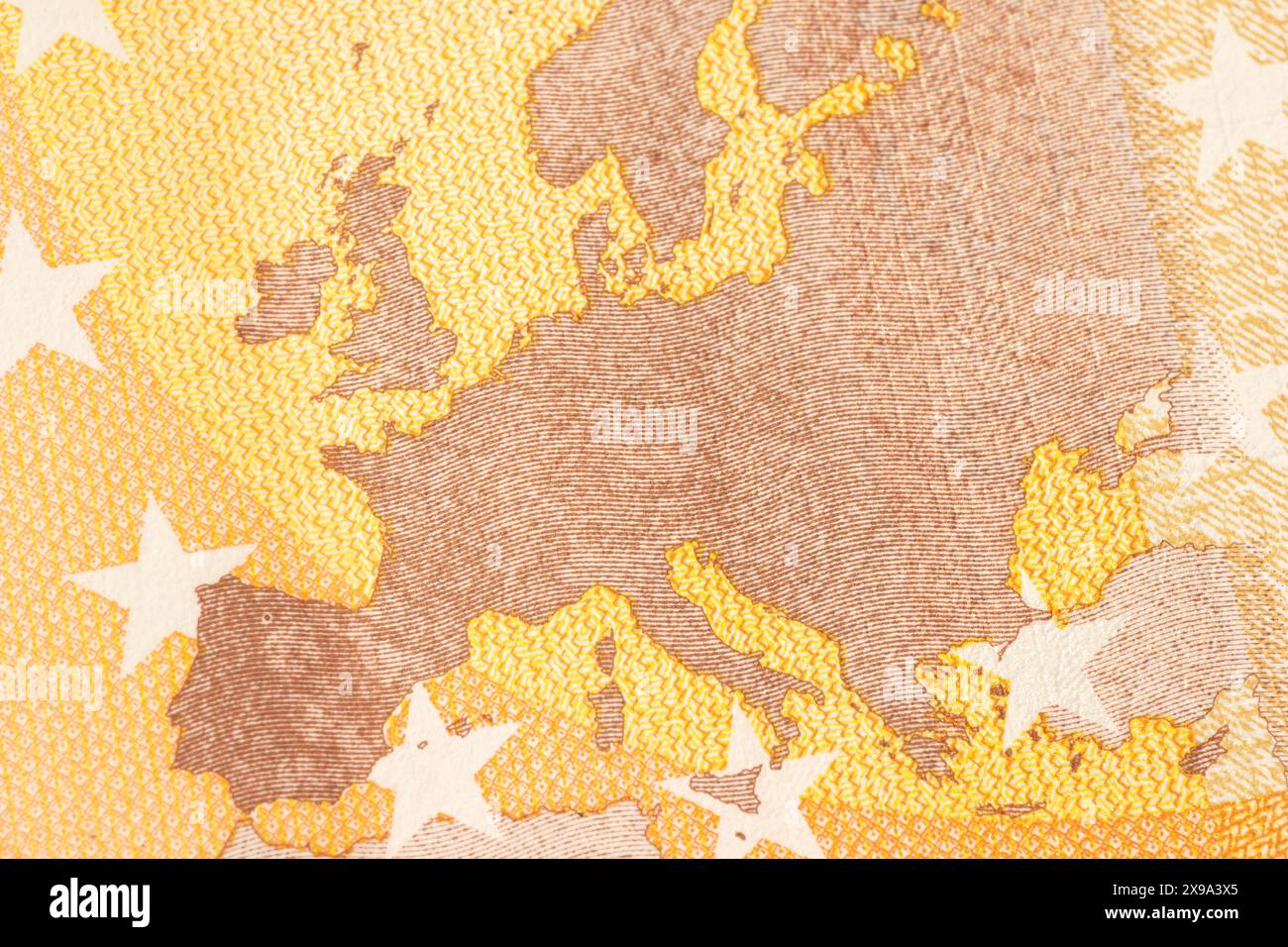 Macro detail of Europe map on a euro banknote Stock Photo - Alamy