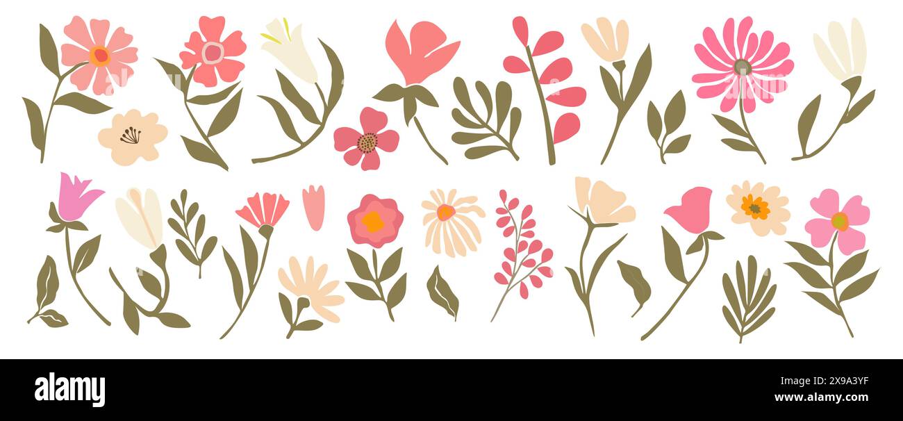Set of hand drawn floral design elements Stock Vector Image & Art - Alamy