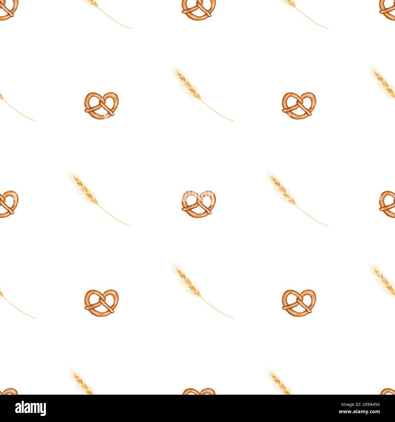 Seamless pattern with watercolor bakery products. Pretzel pattern with ...