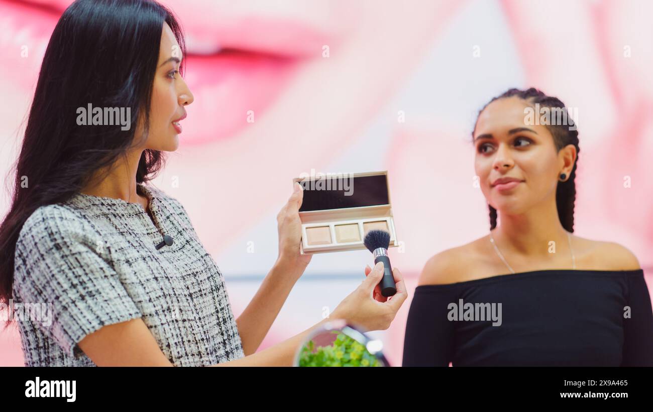 TV Show Infomercial: Female Host, Beauty Expert uses Blush Contour ...
