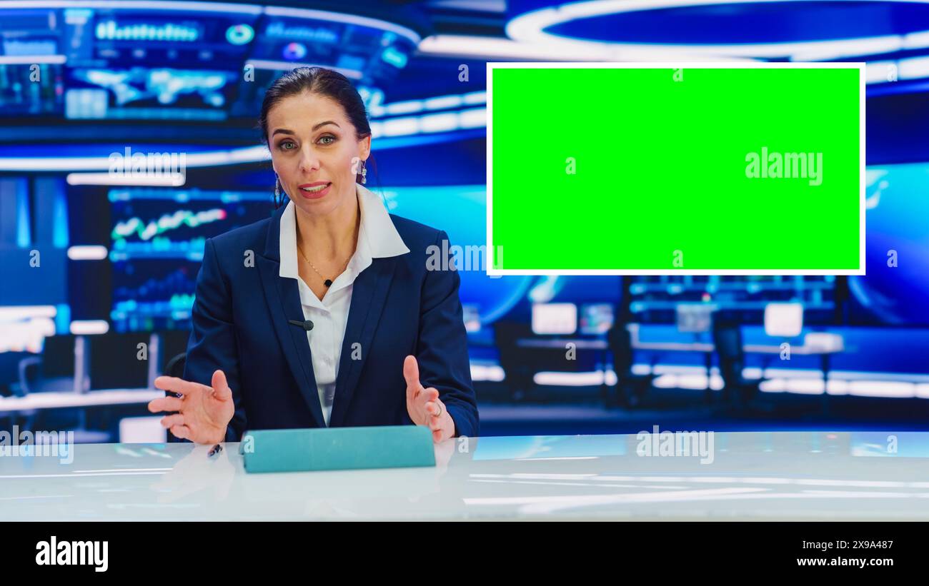 Split Screen TV News Live Report: Female Anchor Talks, Reporting ...