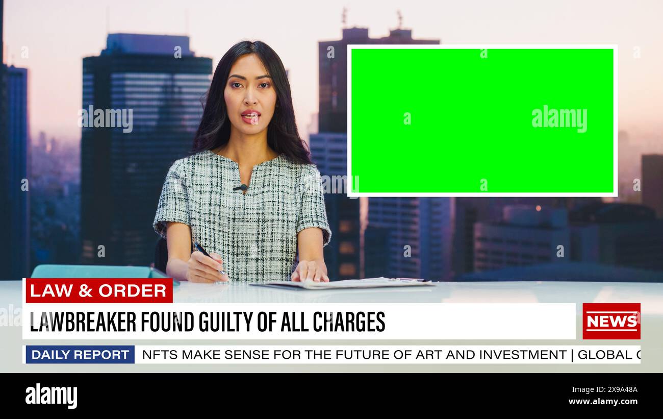 Split Screen TV News Live Report: Female Anchor Talks, Reporting ...