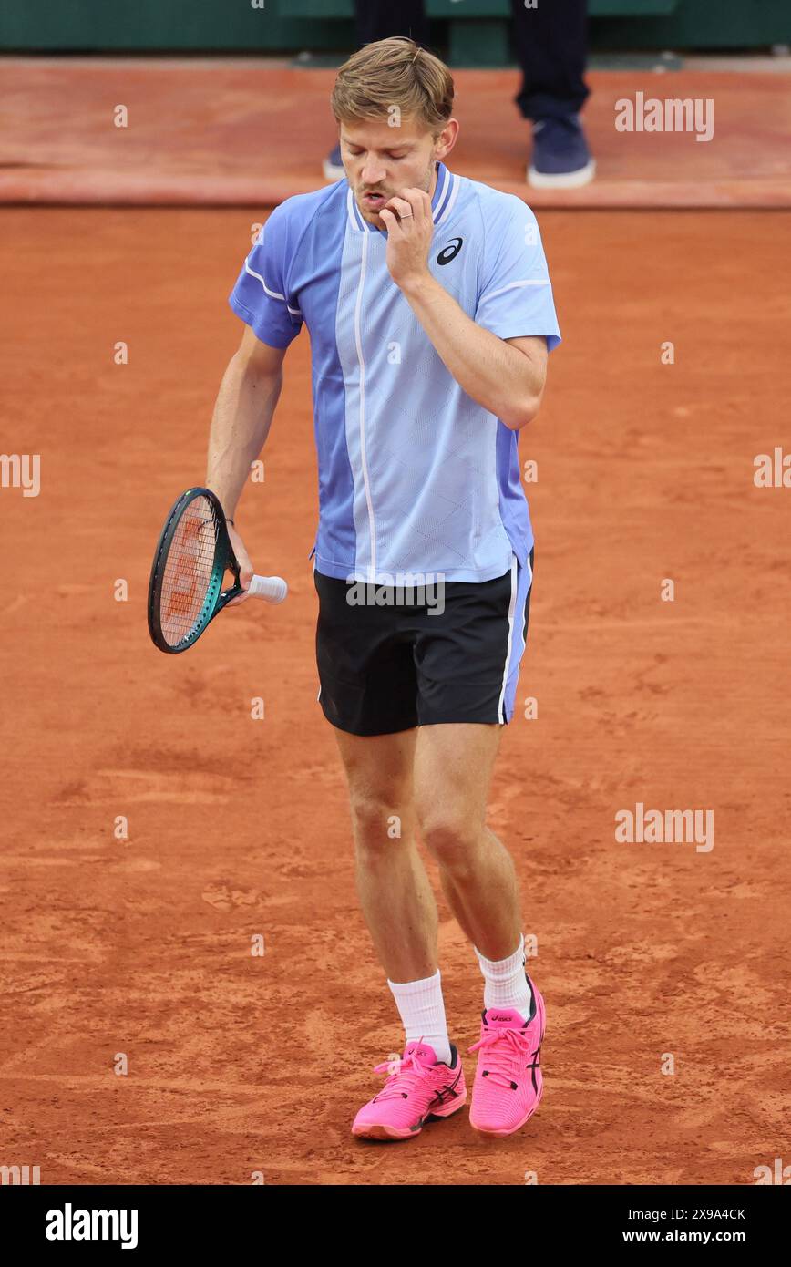 Paris, France. 30th May, 2024. Belgian David Goffin pictured during a tennis match against ...