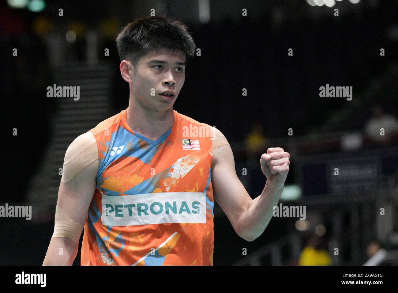 Singapore. 30th May, 2024. Leong Jun Hao of Malaysia reacts during the ...