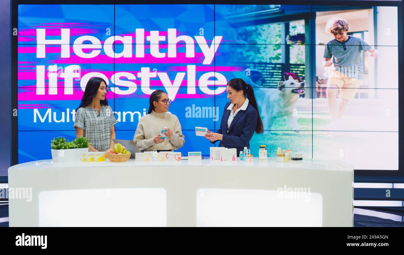 TV Show Infomercial: Female Host, Expert, Doctor Talk Present Mock-up ...