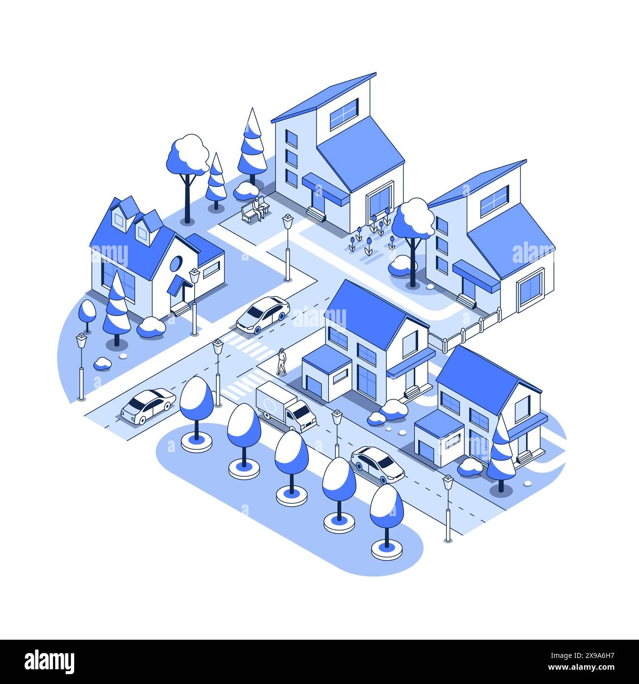 Urban cottage village - vector isometric illustration Stock Vector Image & Art - Alamy