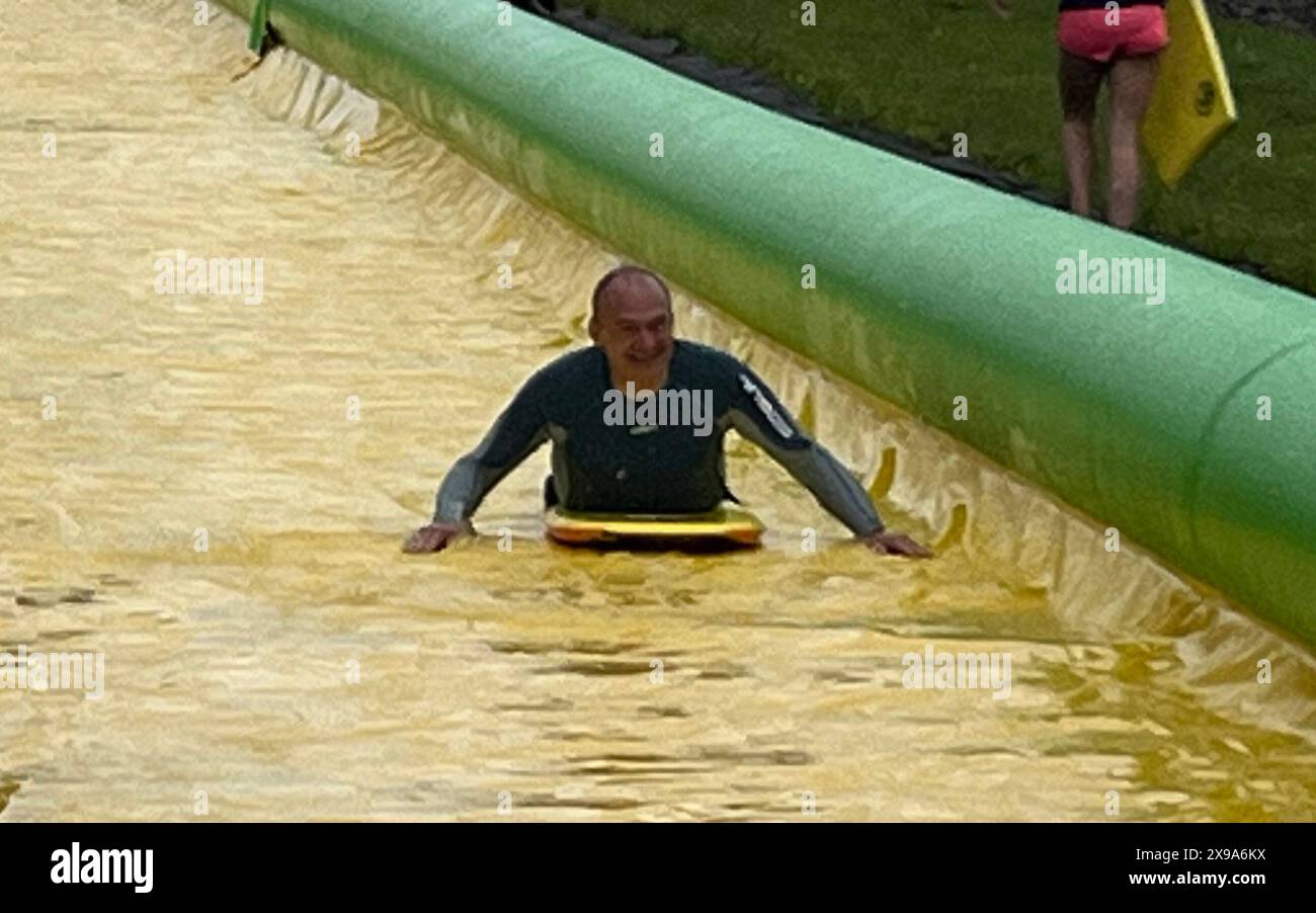Leader of Liberal Democrats Sir Ed Davey after he rode down the ...