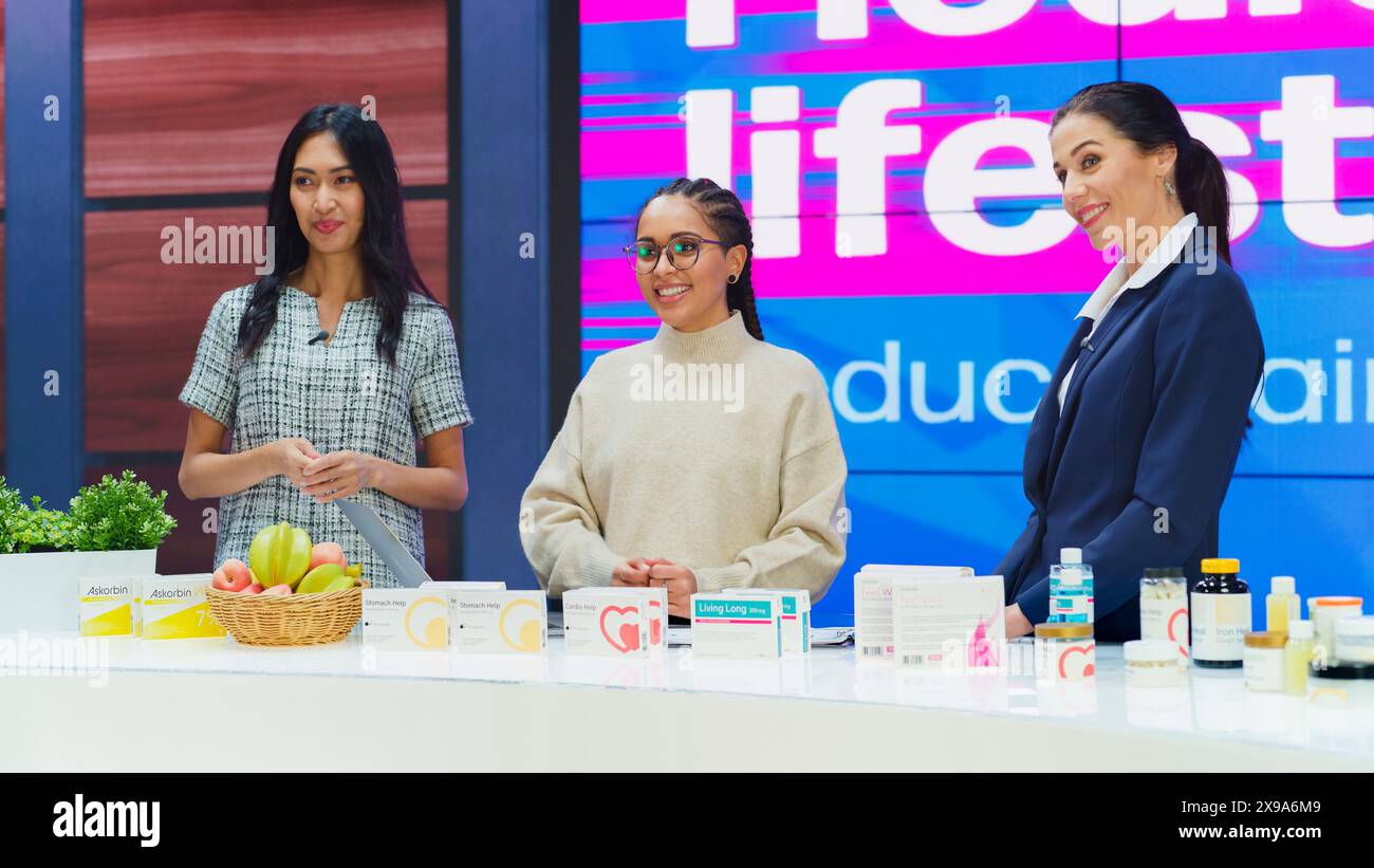 TV Talk Show Infomercial: Diverse Female Professionals Present Mock-up ...