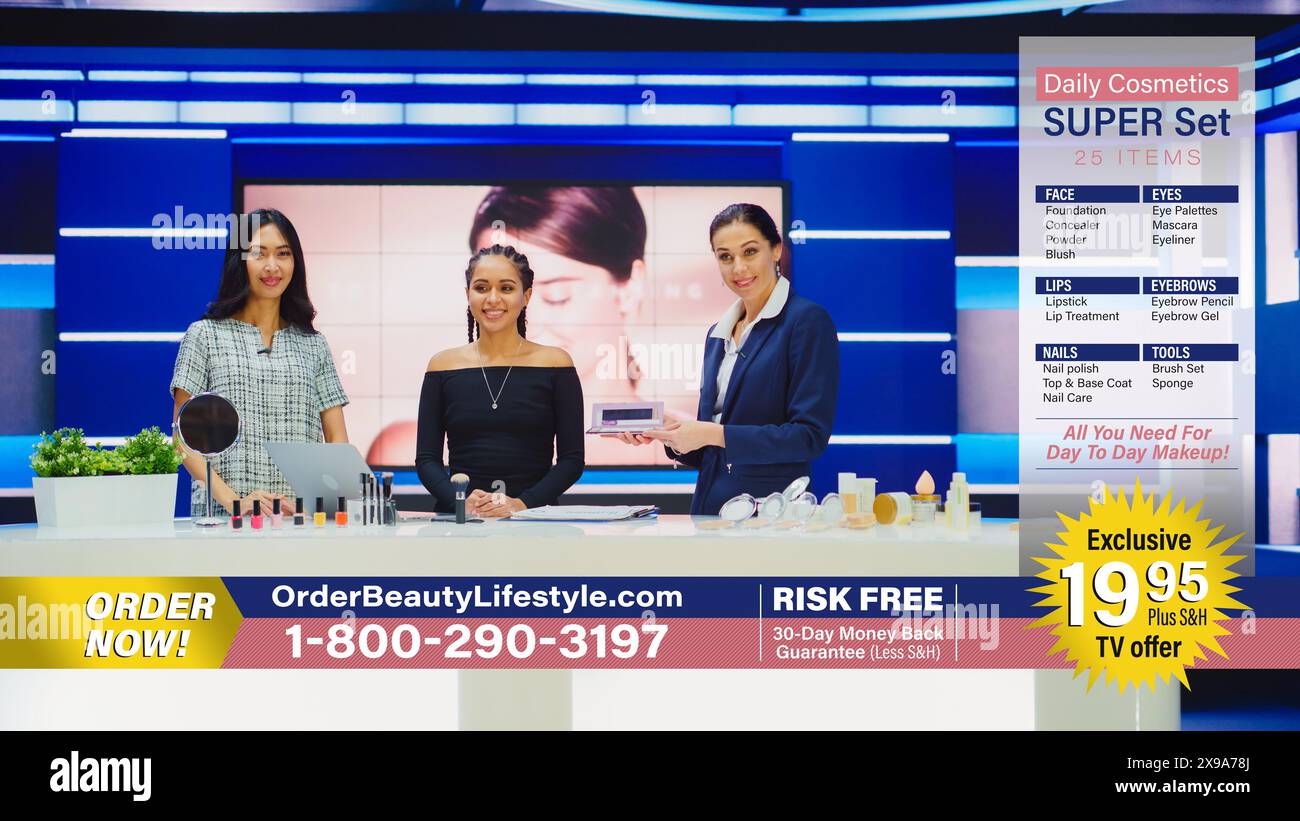 TV Infomercial Program: Female Host, Makeup Artist uses Eyeshadow ...