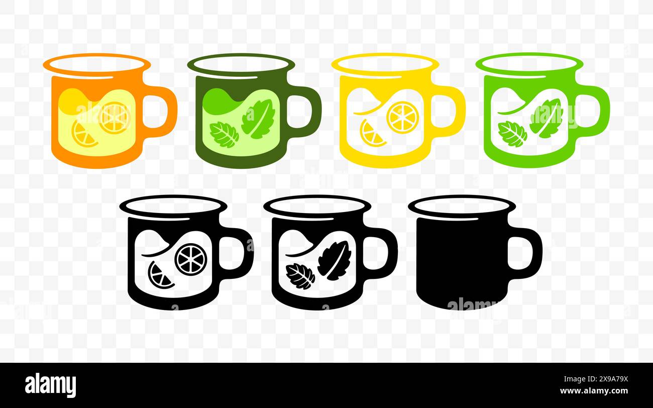 Mug, cup with fruit, mint and herbal tea, graphic design. Food, meal ...