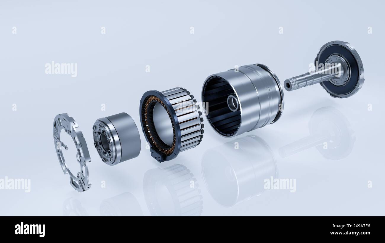 Futuristic 3D Render of Metal Engine Taken Apart. Three Dimensional ...