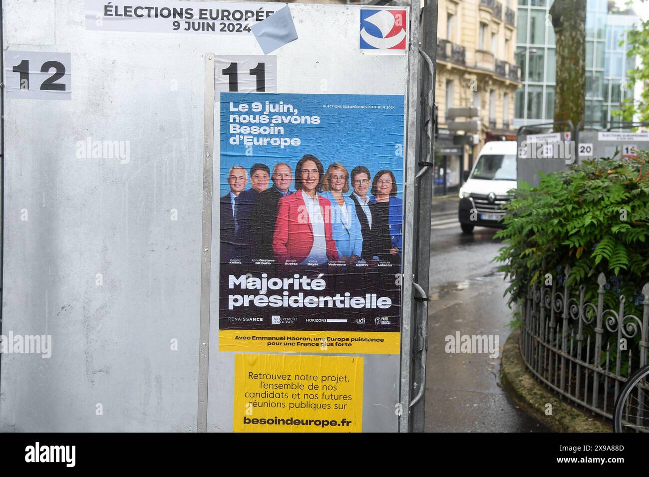 Paris, France. 29th May, 2024. The billboards for the elections to the ...
