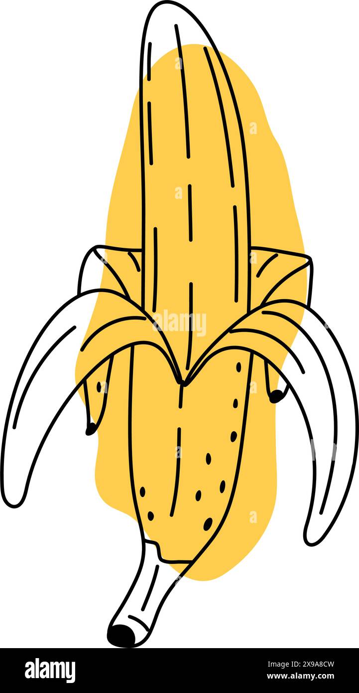 Hand drawn peeled banana abstract icon. Delicious tropical fruit ...